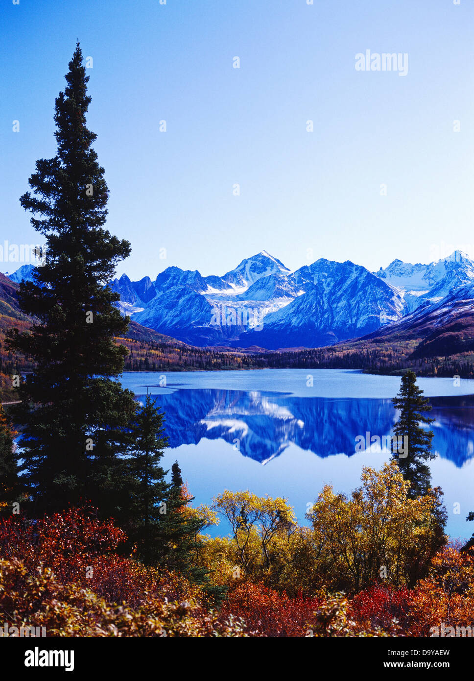 USA, Alaska, Lake Clark National Park, Chigmit Mountains reflected in ...