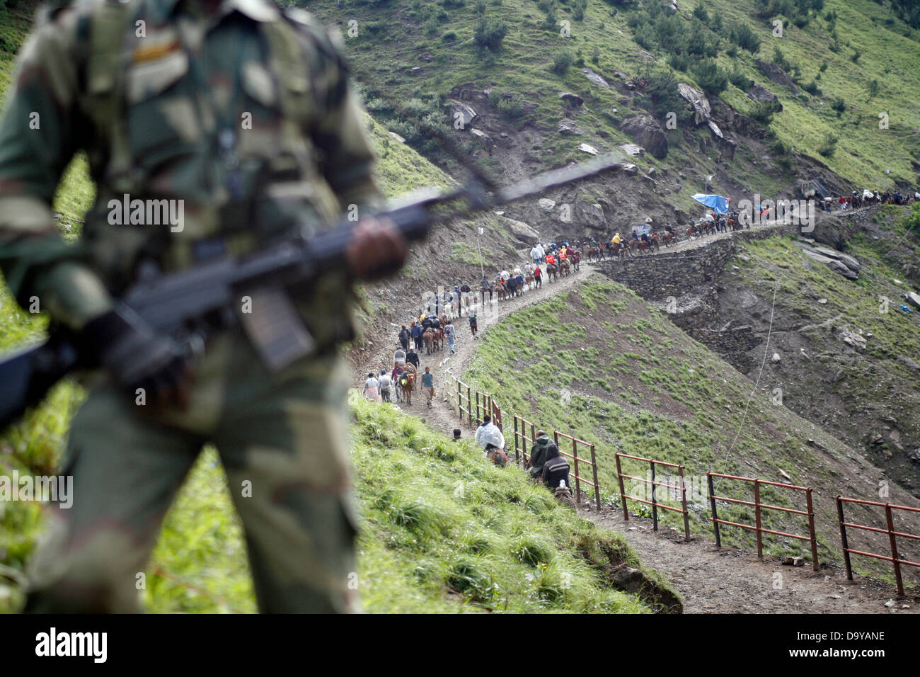 Baltal, Indian Administered Kashmir 28th June 2013.An Indian policeman ...