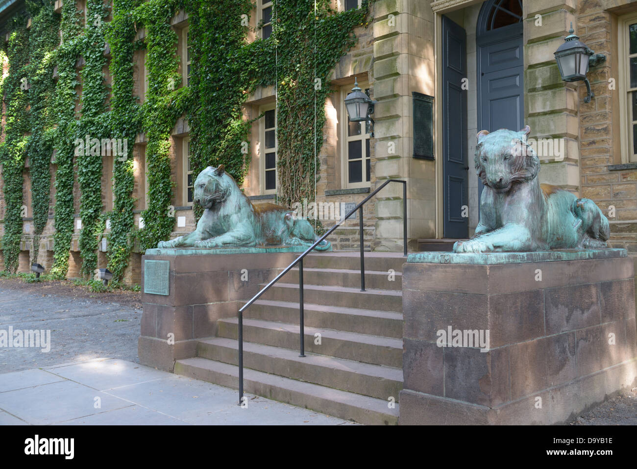 Nassau Hall entrance with bronze tigers, Princeton University Stock ...