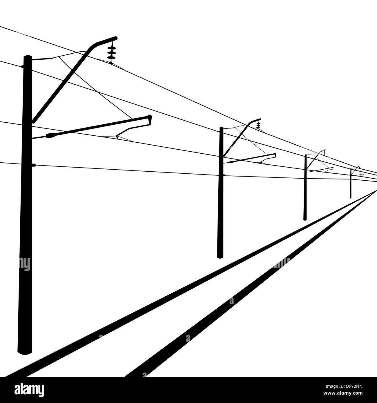 Railroad overhead lines. Contact wire. illustration Stock Photo - Alamy