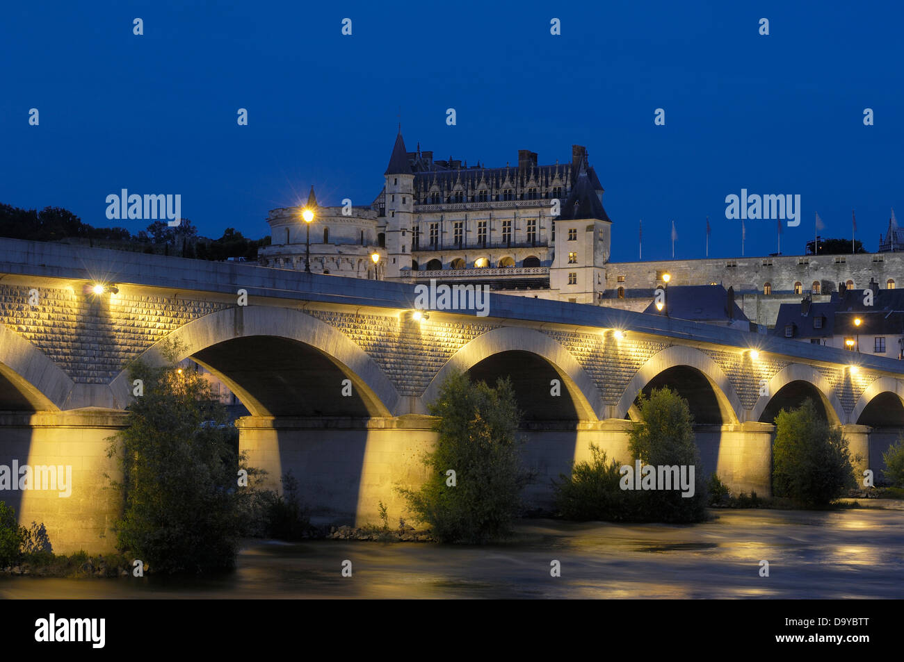 Amboise Castle (Chateau d´Amboise) at Dusk, Amboise, Indre-et- Loire ...