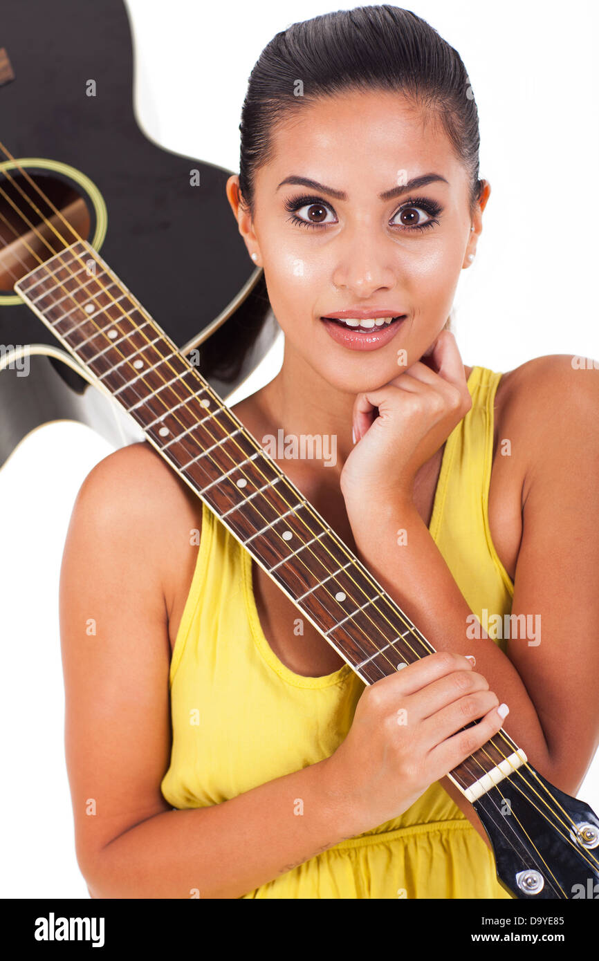 beautiful woman posing with guitar isolated on white Stock Photo - Alamy