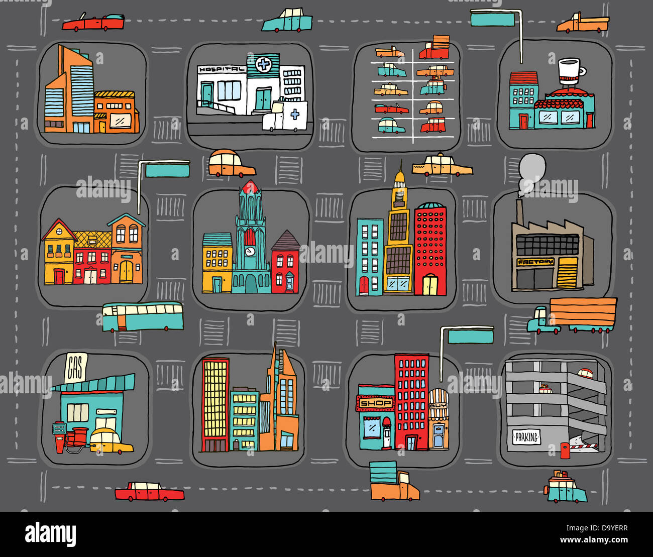 Colorful cartoon city map Stock Photo - Alamy