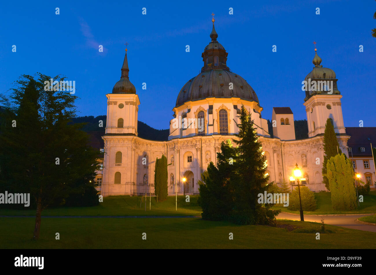 Ettal, Ettal Abbey, Near Oberammergau, Monastery church and courtyard ...