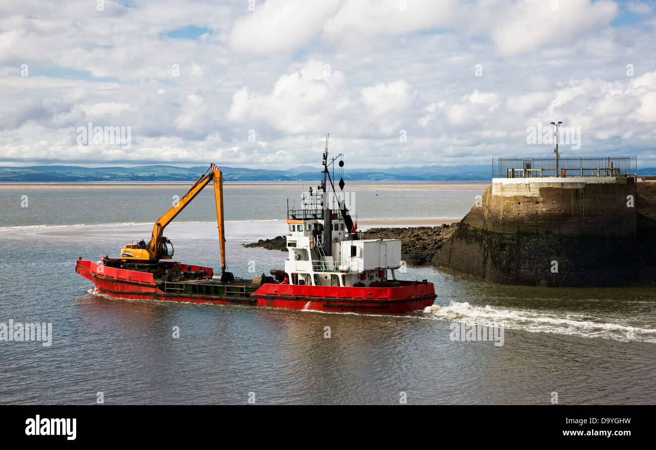 Dredging vessel leaving Heysham Harbour, Morecambe Bay, Heysham ...