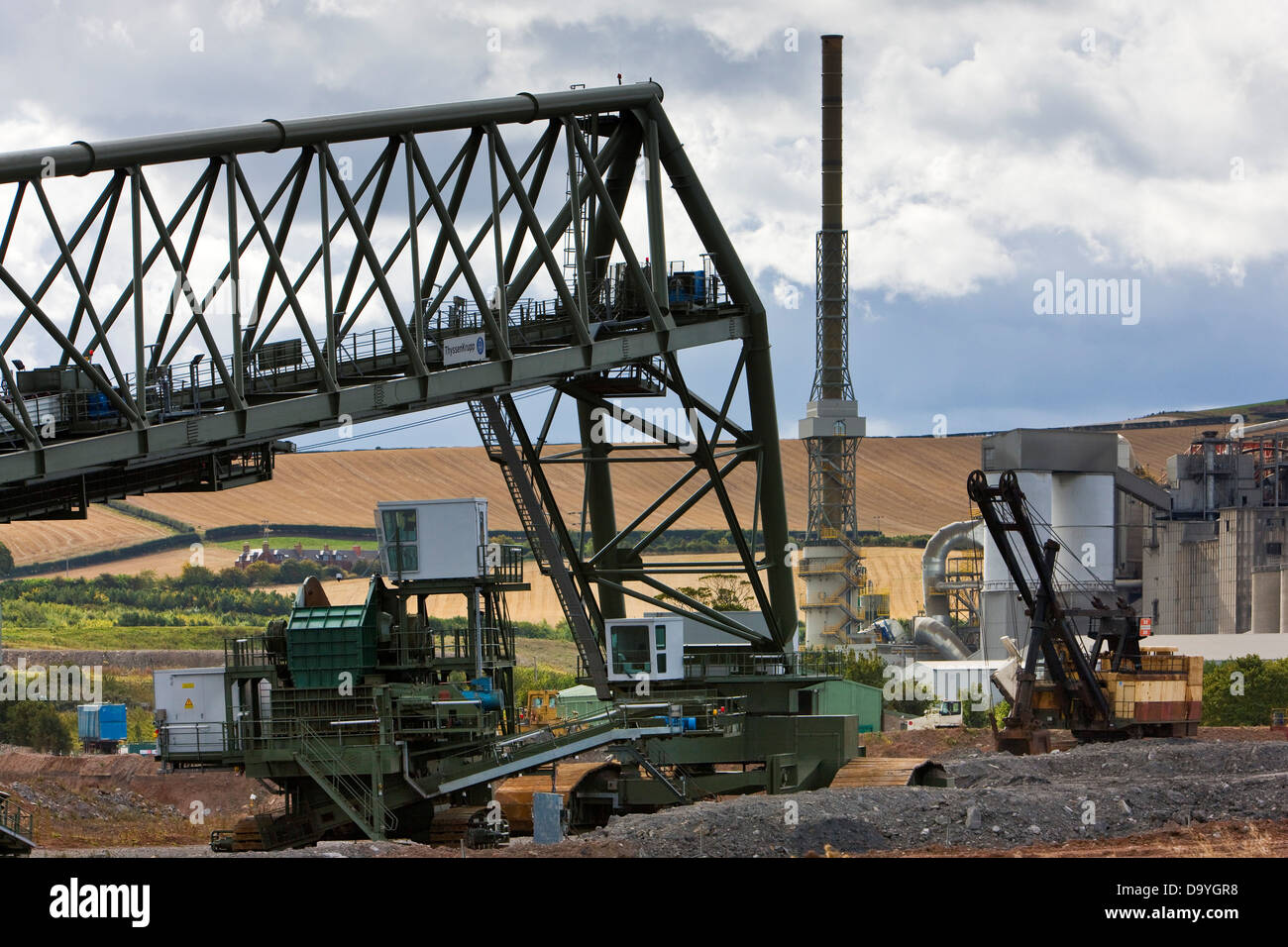 Huge conveyor bridge at the Lafarge cement factory at Dunbar in East ...