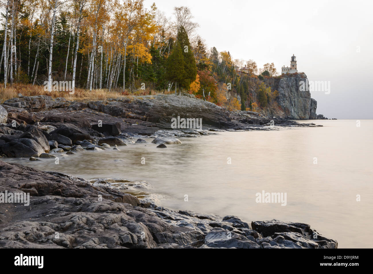 Split Rock Lighthouse on a foggy autumn morning Stock Photo - Alamy