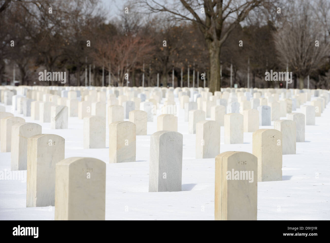 Grave markers at Fort Snelling National Cemetery during winter Stock ...