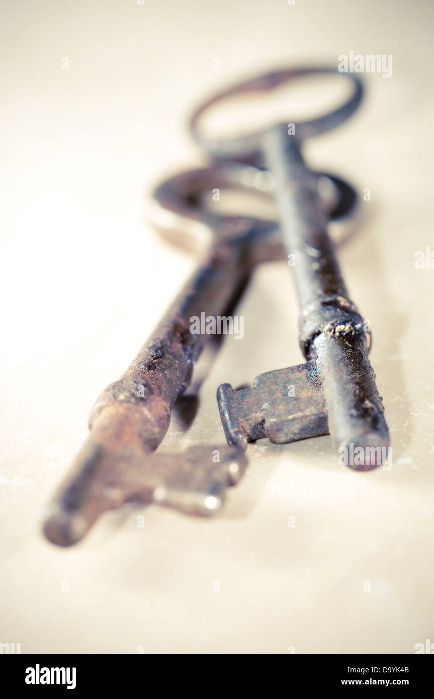 Skeleton keys on tan background Stock Photo - Alamy