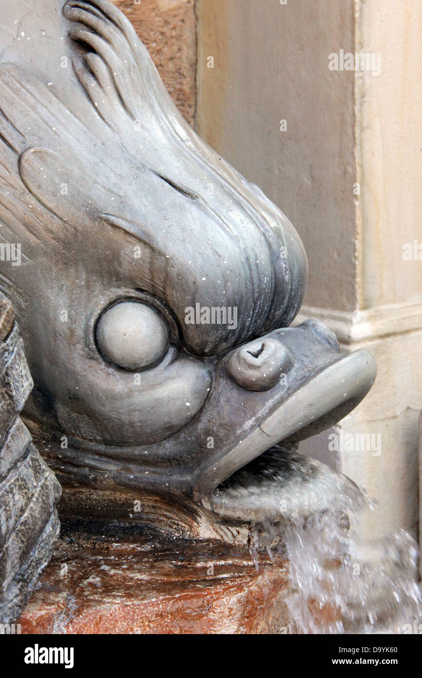 Mythical dolphin statue at a fountain. Seen at Epcot Center, Orlando ...