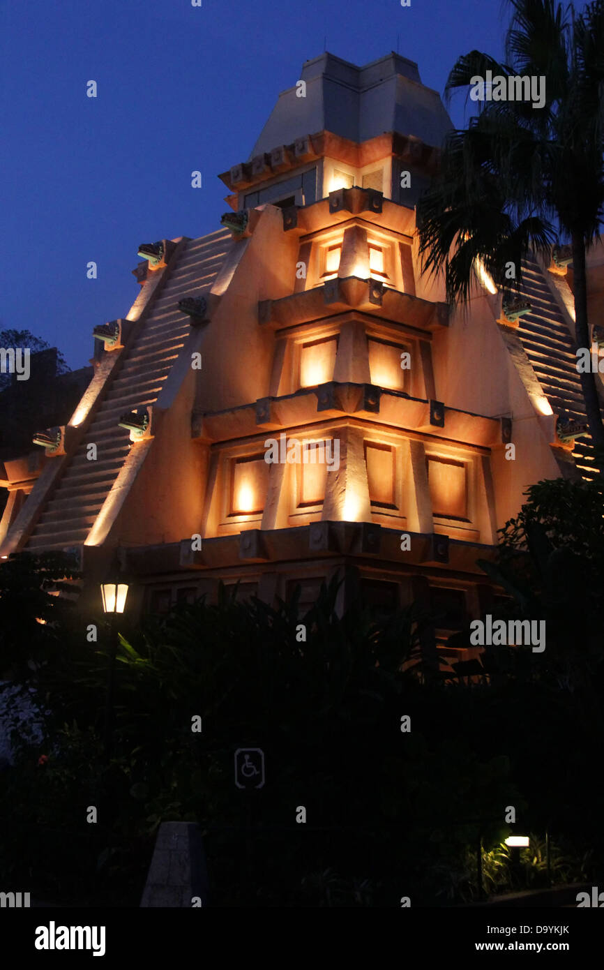 EPCOT Center at Walt Disney World, night view. Mexico pavilion pyramid ...