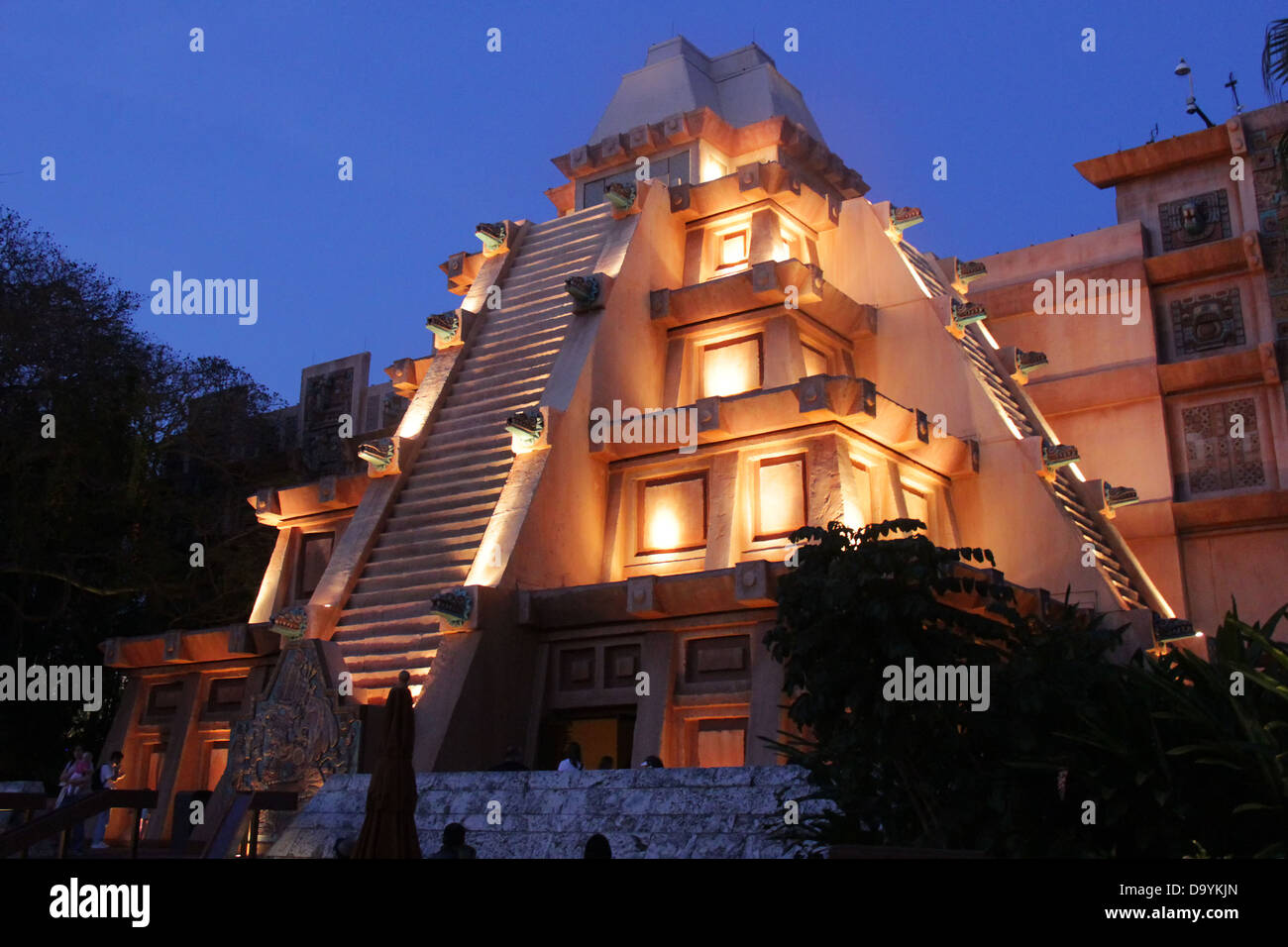 EPCOT Center at Walt Disney World, night view. Mexico pavilion pyramid ...