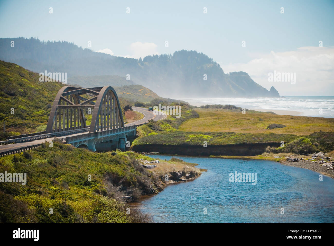 A bridge crosses over Big Creek along Route 101 that parallels the ...