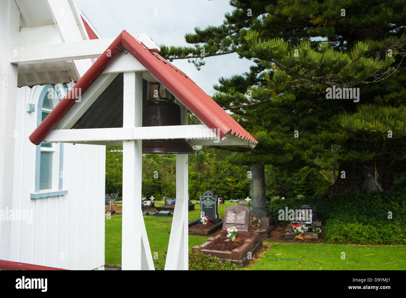 Old fashioned church bell outside church and cemetary Stock Photo - Alamy