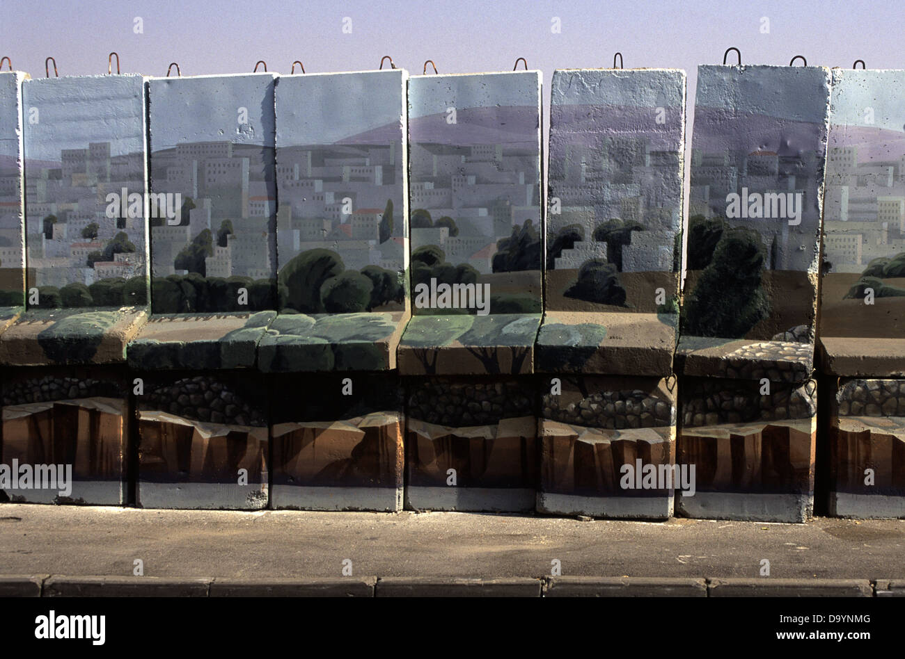 Painted precast steel-reinforced concrete wall panels against sniper ...