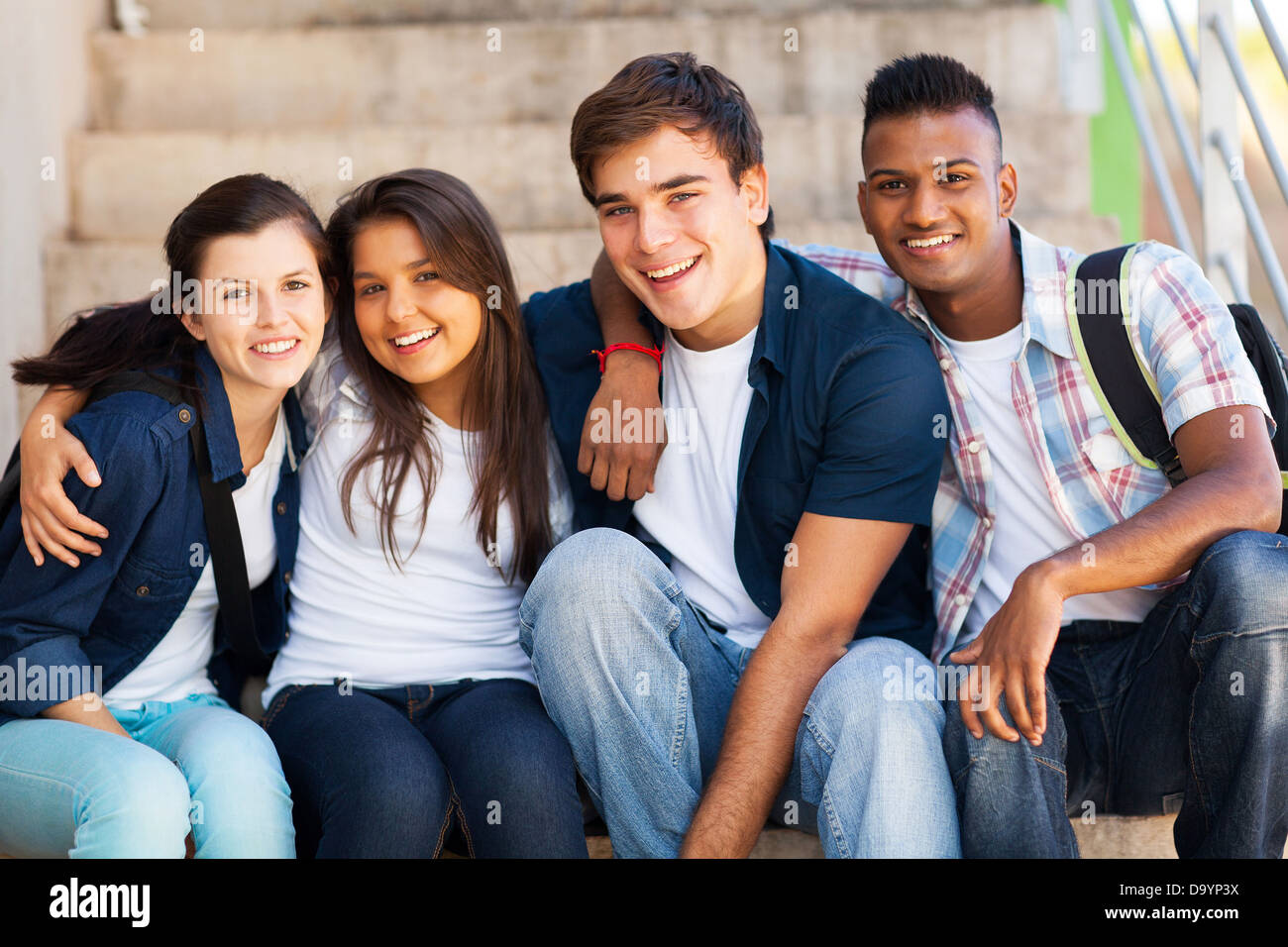 group of cheerful high school students friends Stock Photo - Alamy