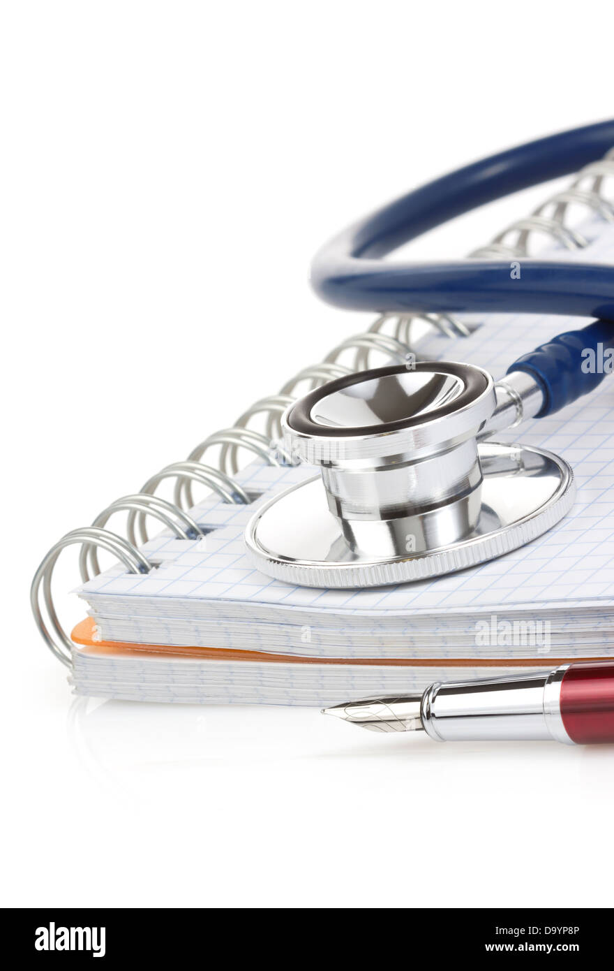 medical stethoscope and notebook isolated on white background Stock ...