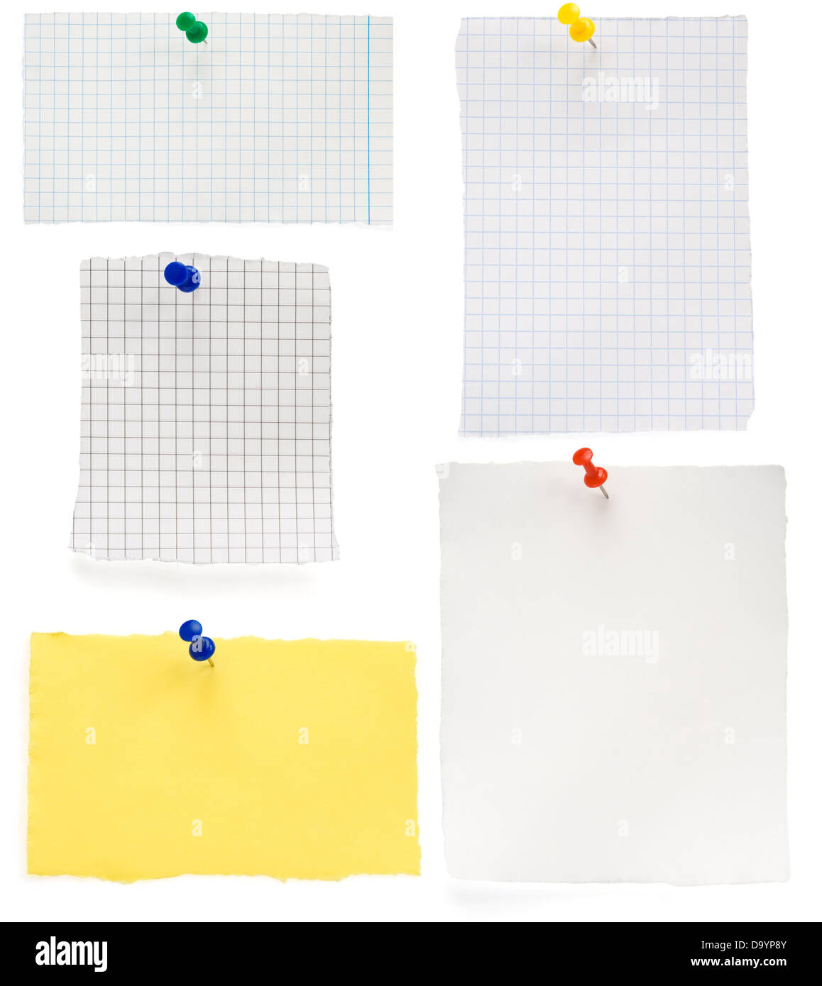 pushpin and checked note paper isolated on white background Stock Photo ...