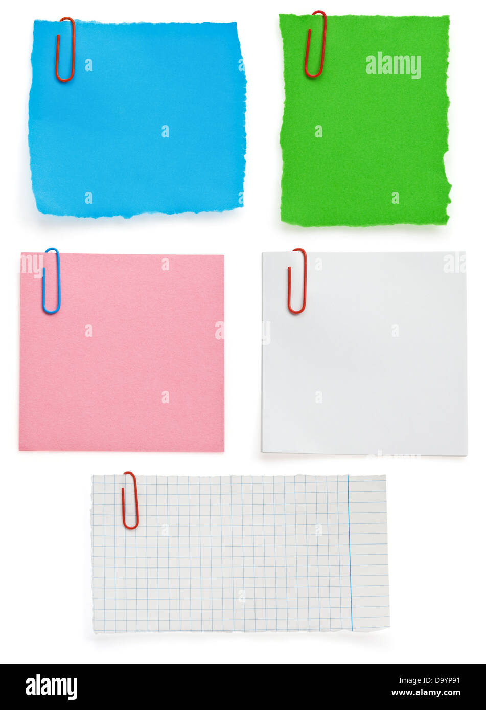 ragged note paper and clip isolated on white background Stock Photo - Alamy