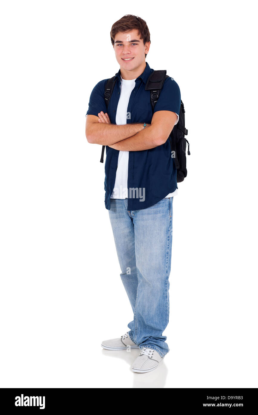 portrait of young high school student with arms folded over white ...