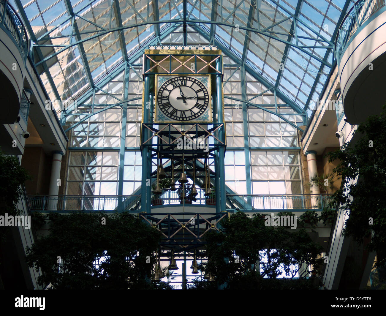 Top of clock in Portage Place shopping mall in downtown Winnipeg ...