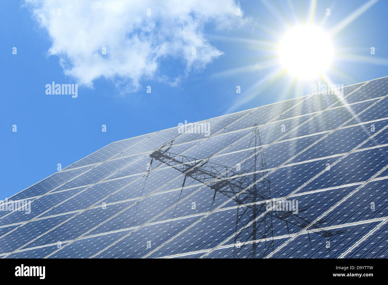 Solar cells with radiation of the sun and power pole Stock Photo - Alamy