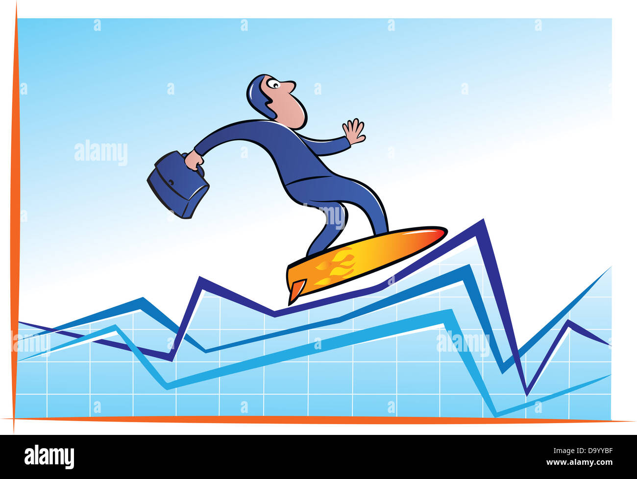 vector illustration of businessman surfing on chart Stock Photo - Alamy