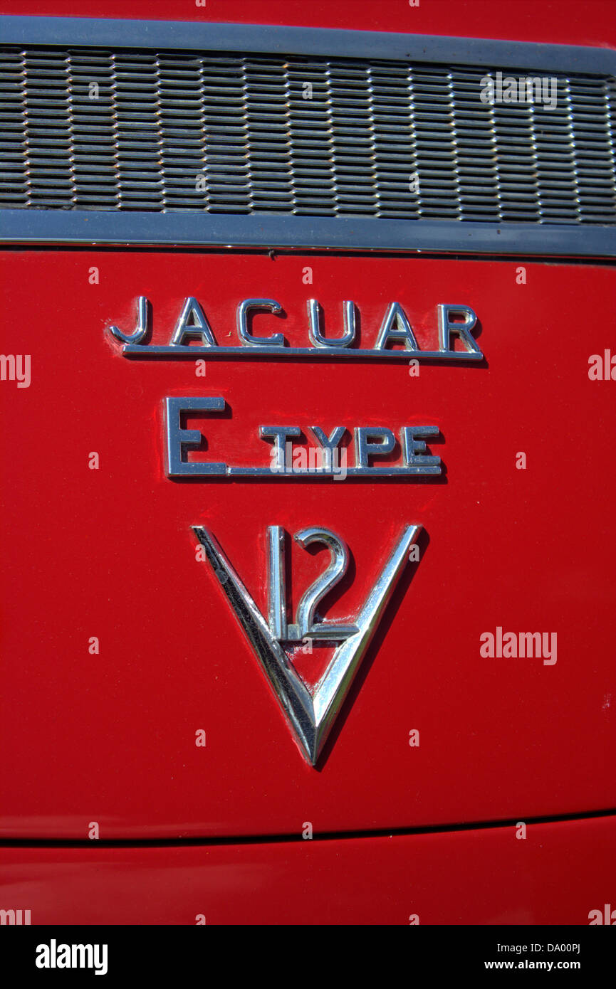 E-Type Jaguar V12 badge Stock Photo - Alamy