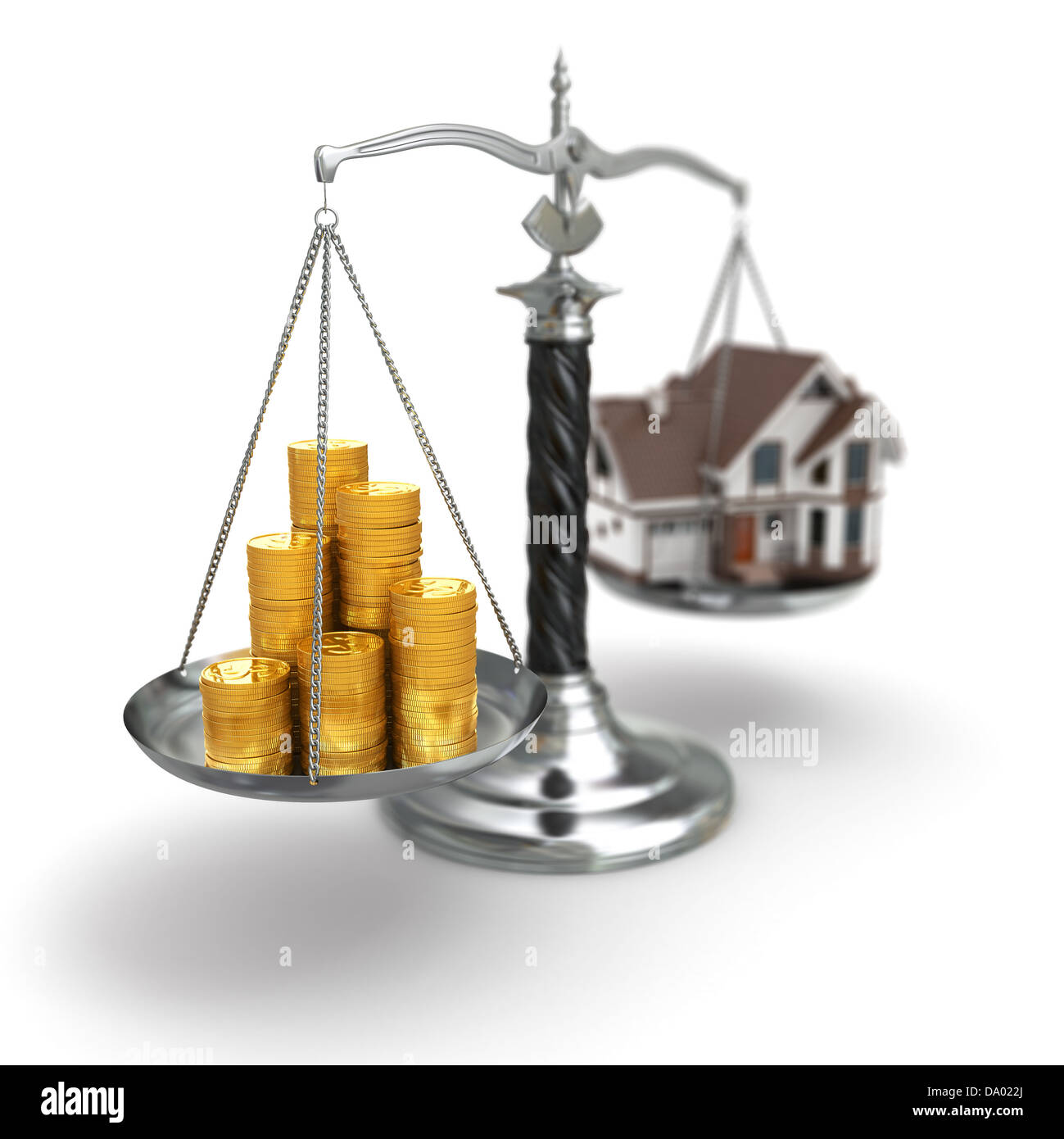 Real estate concept. House and money on scale. 3 Stock Photo - Alamy