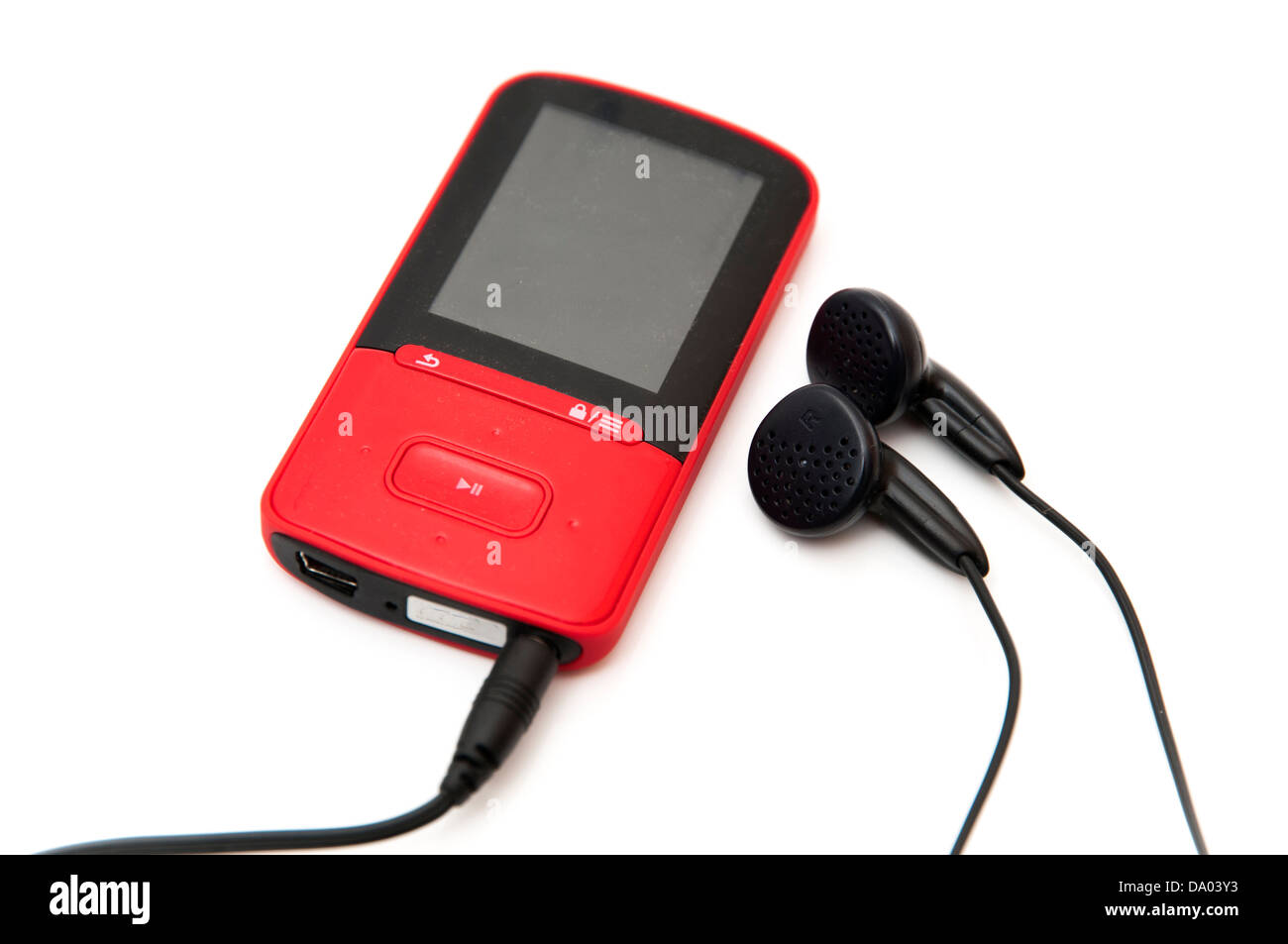 Mp3 red with headphones on a white background Stock Photo - Alamy