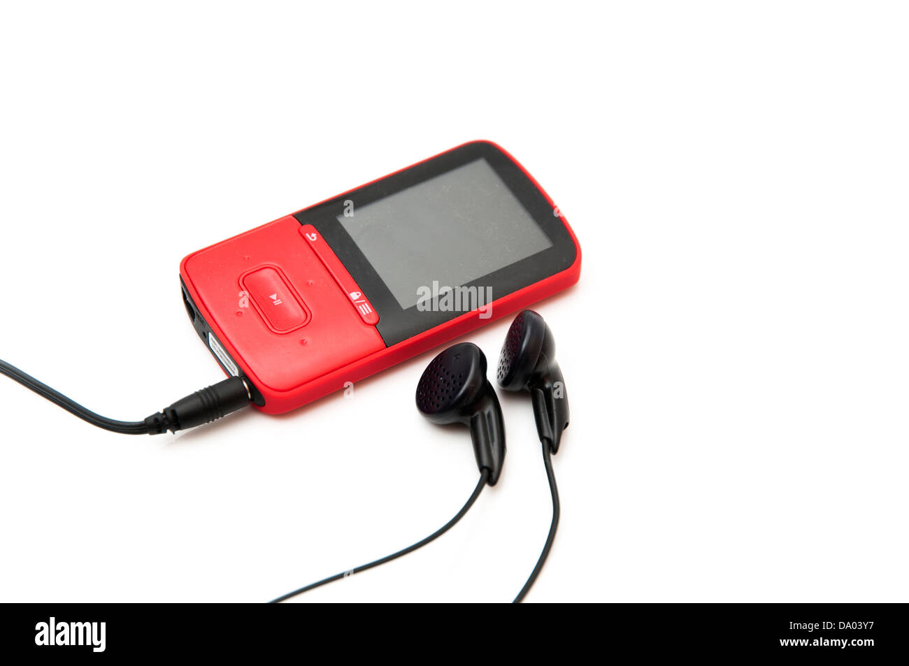 Mp3 red with headphones on a white background Stock Photo - Alamy