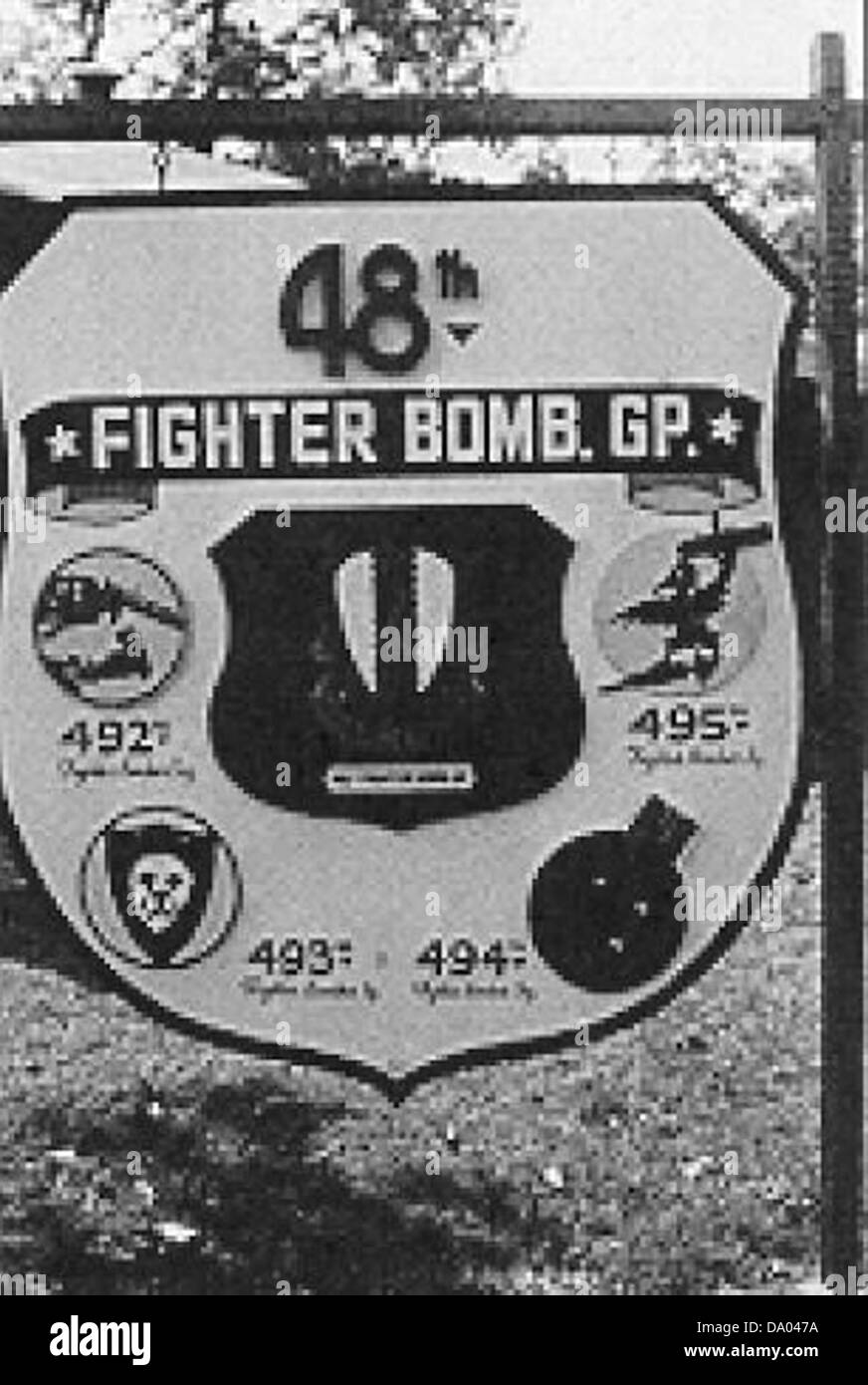 The 48th Fighter Bomber Group (FBG) headquarters sign marks the ...