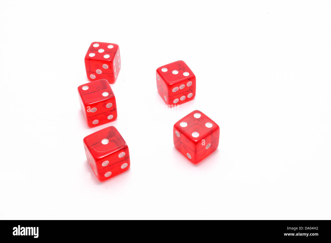 Five red dice, isolated on white background Stock Photo - Alamy