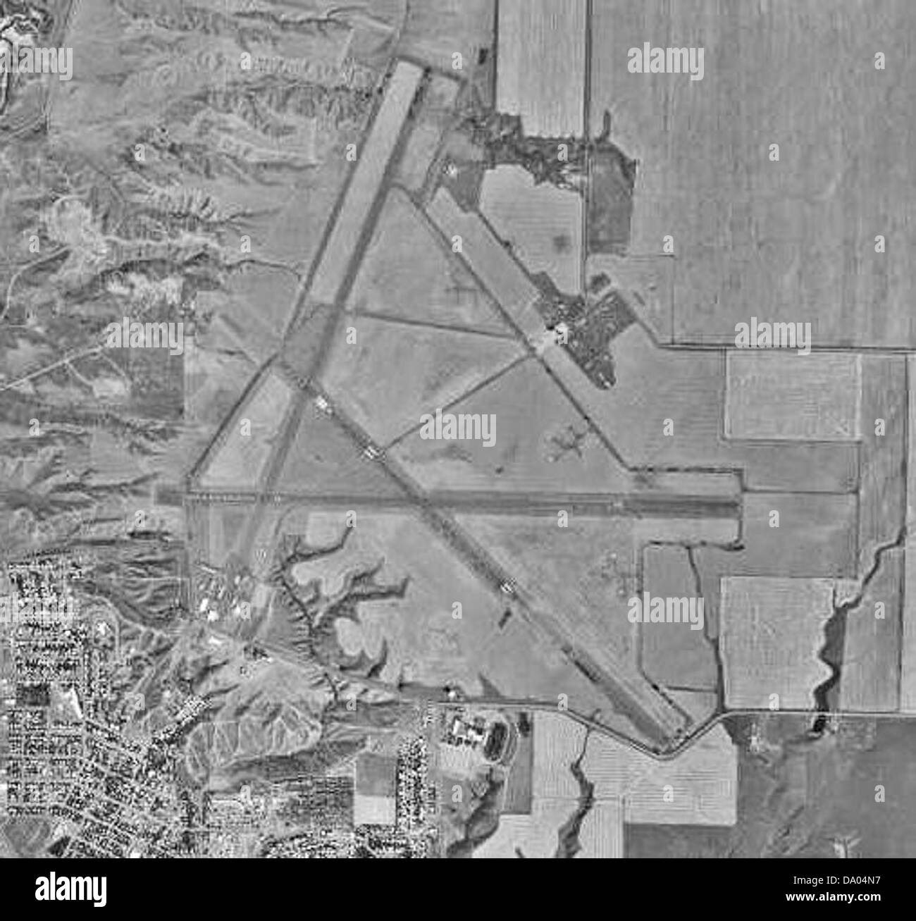 A 1996 aerial photograph of Glasgow Airport in Scotland, captured by ...