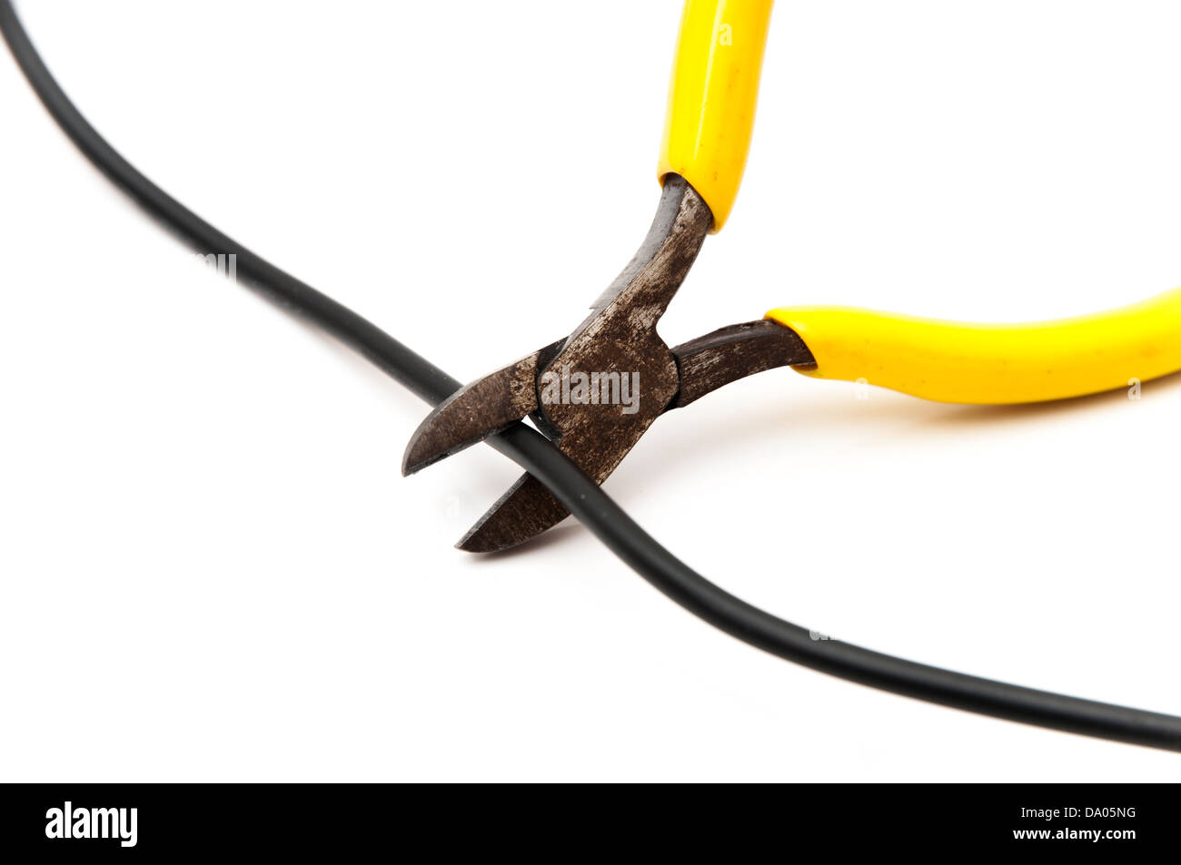 yellow wire cutting pliers on a white background Stock Photo - Alamy