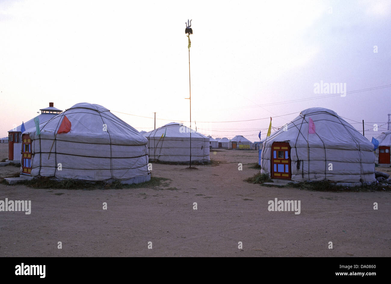 Traditional Mongolian yurts or gers which are portable, round tents ...