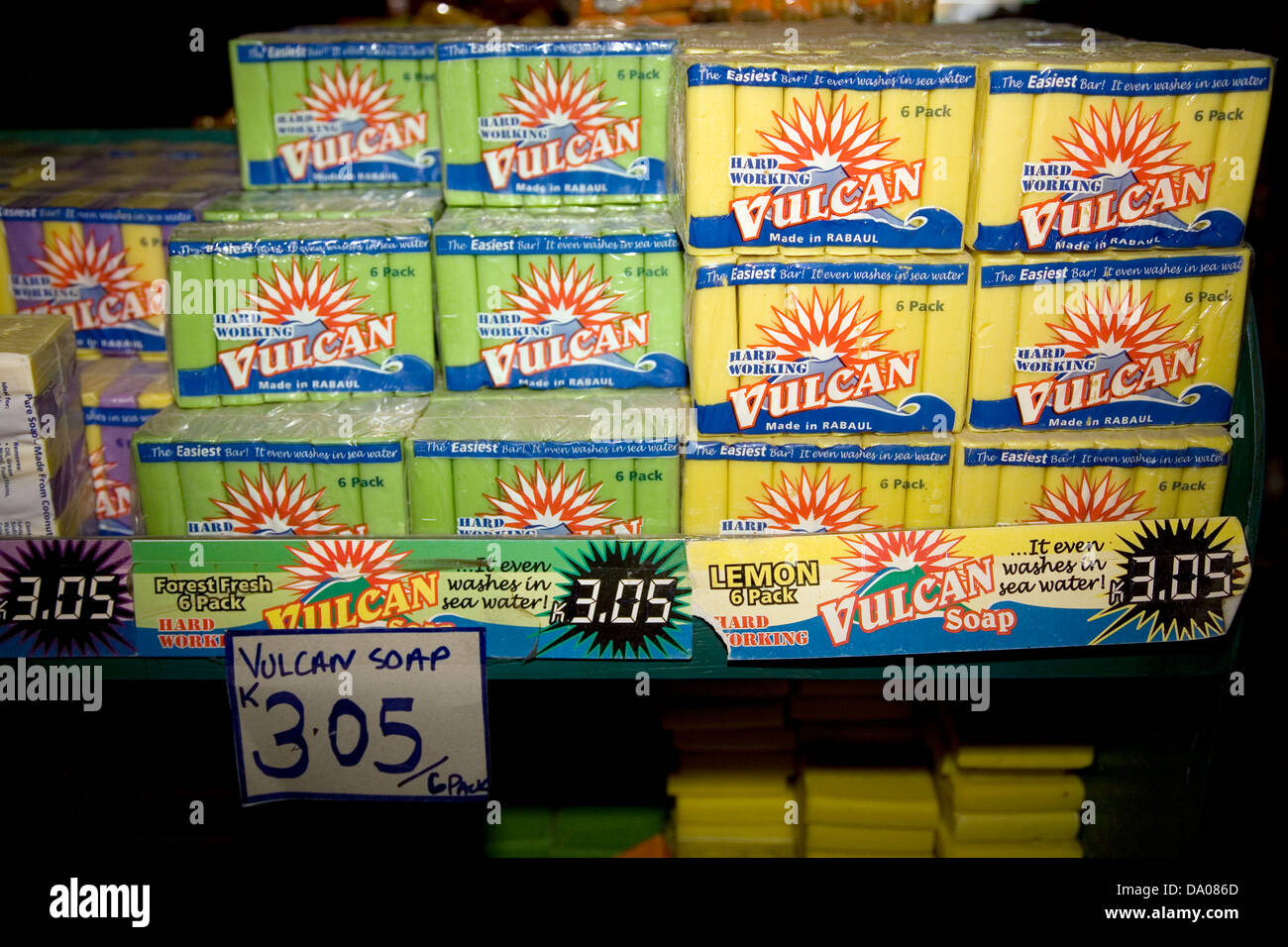 Vulcan soap display at a market in Rabaul, New Britain Island, Papua ...