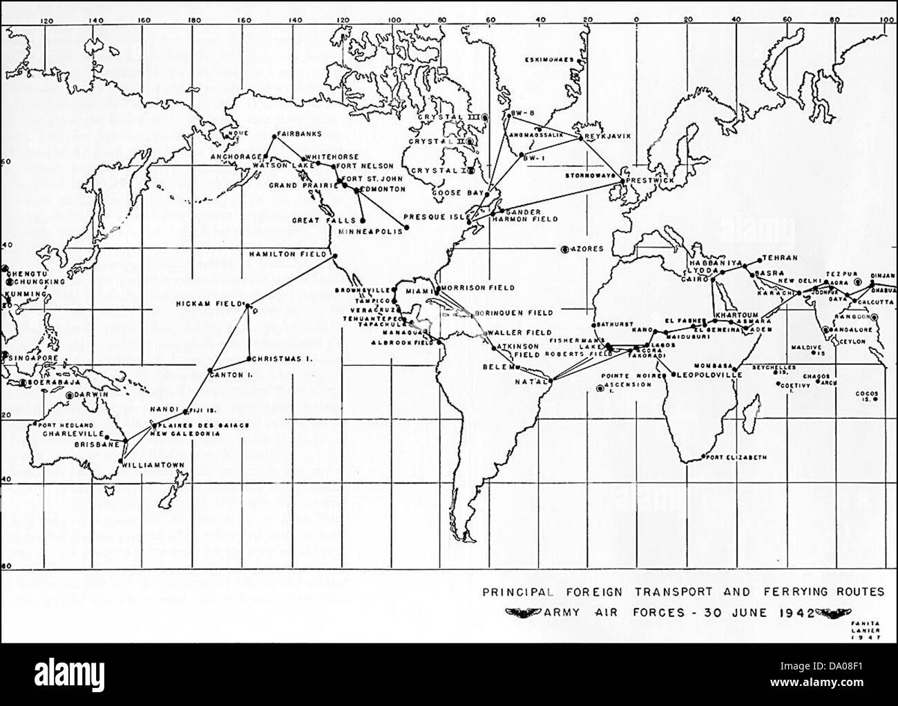 The AAFFC (Army Air Forces Ferry Command) routes from June 1942 show ...
