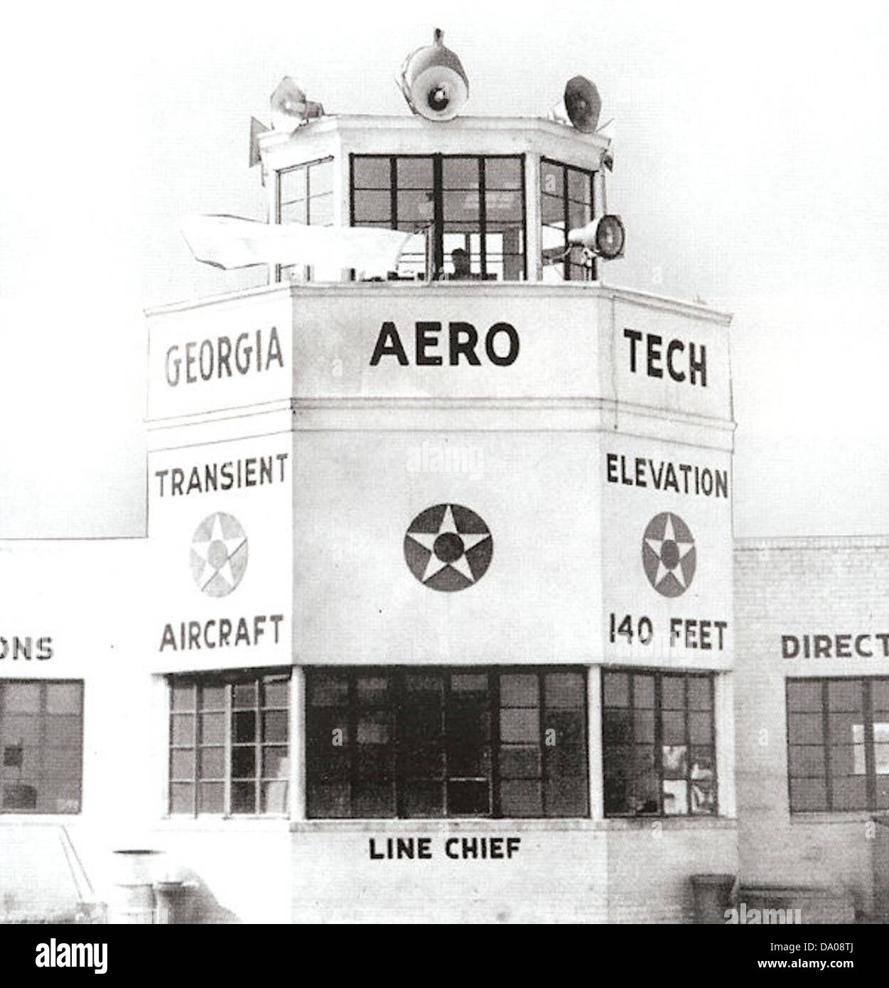 A photograph from 1943 showing the control tower at Daniel Field ...