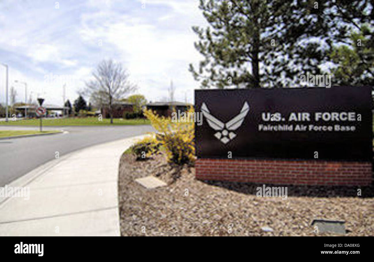 The main gate of Fairchild Air Force Base, a key installation of the U ...