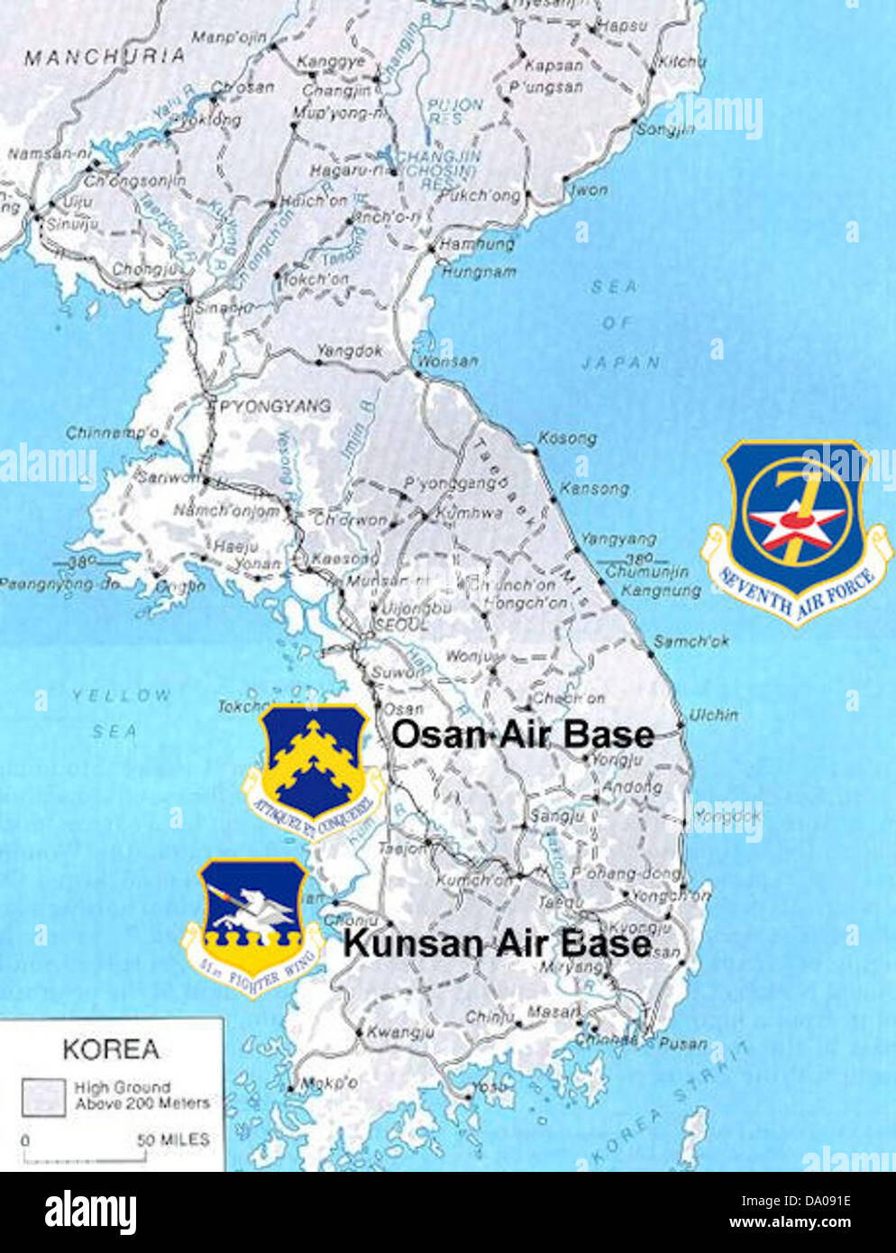 A map showing the operational layout of the 7th Air Force in Korea. The ...