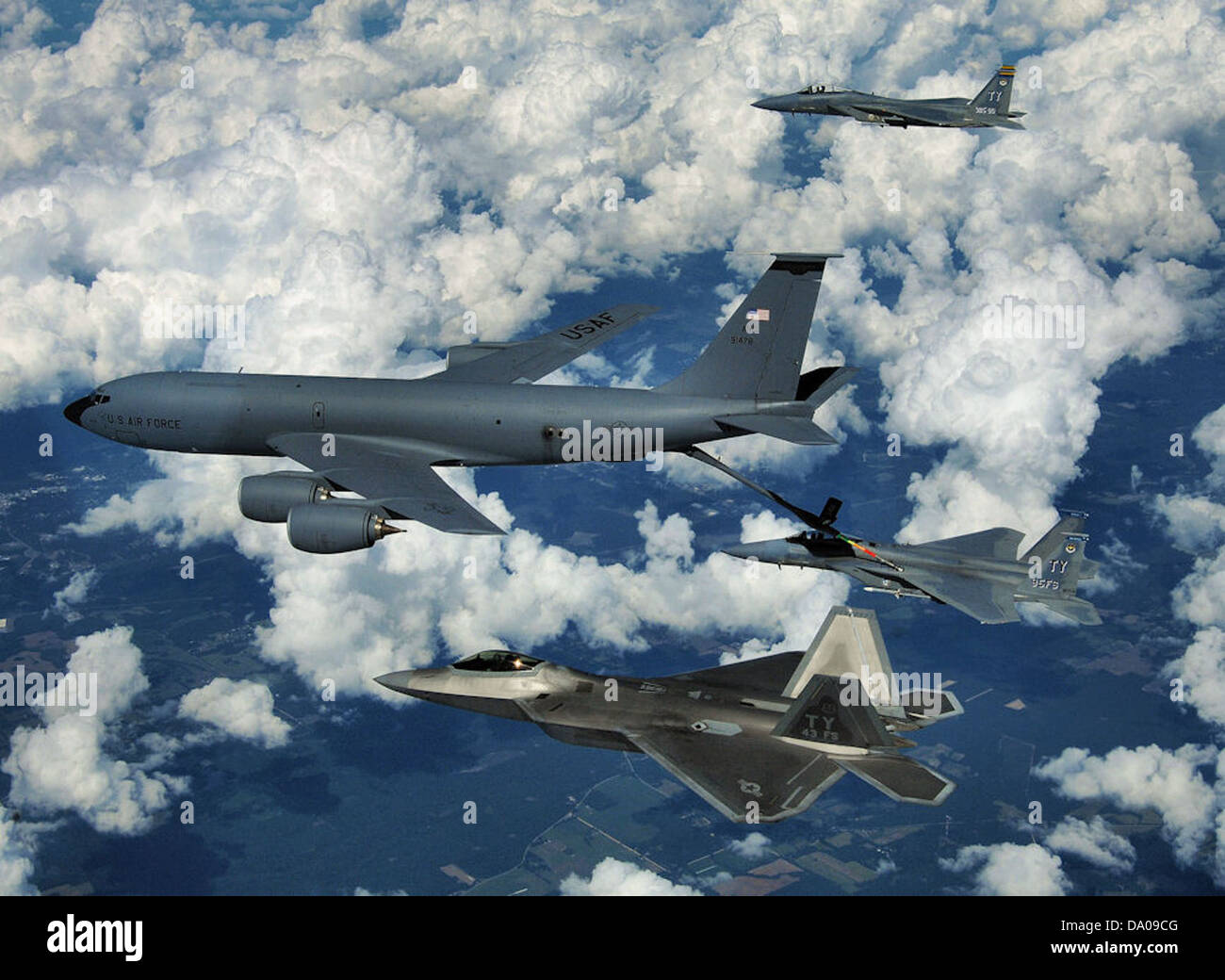 The F-22 Raptor, F-15 Eagle, and KC-135 Stratotanker represent key ...