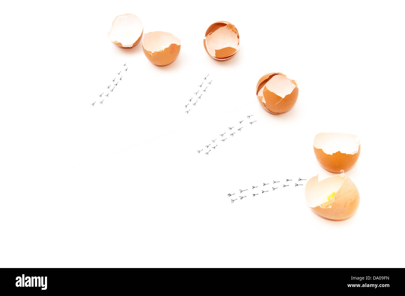 scrambled eggs with footprints on a white background Stock Photo - Alamy