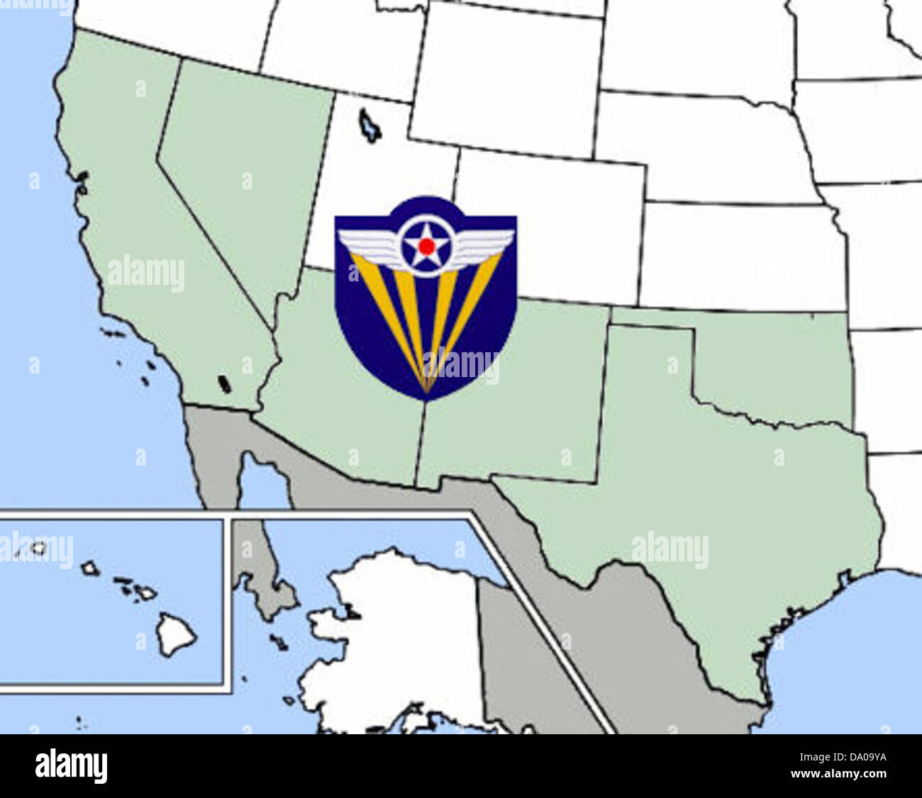 A topographic map of the 4th U.S. Army Air Forces, showing its ...