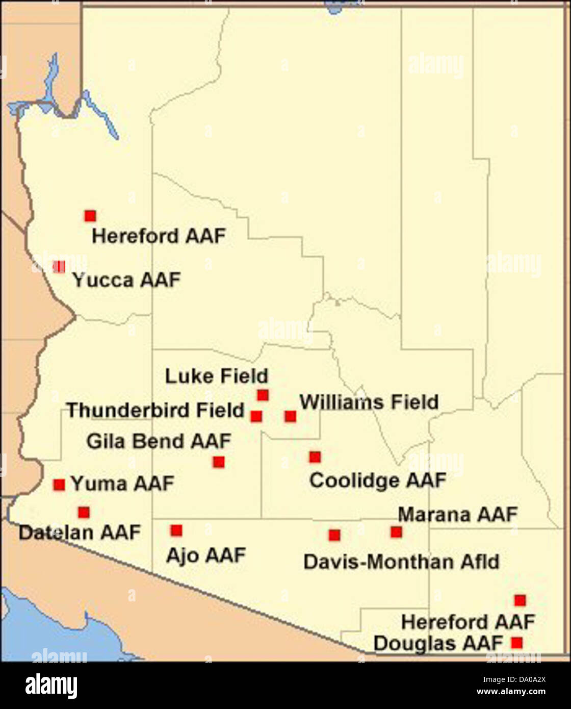 A map of Arizona Army Airfield (AAF), providing detailed information on ...
