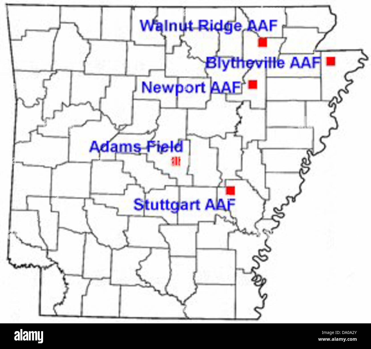 A map of Arkansas Army Airfield (AAF), showing the layout of runways ...
