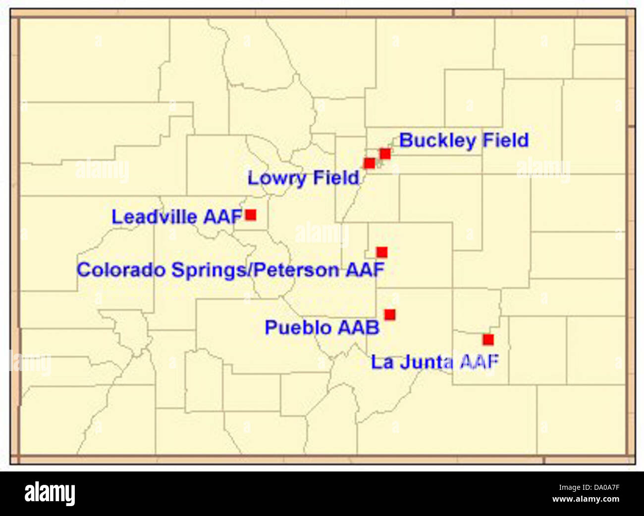 A map showing the locations and facilities of Colorado's Army Airfields ...
