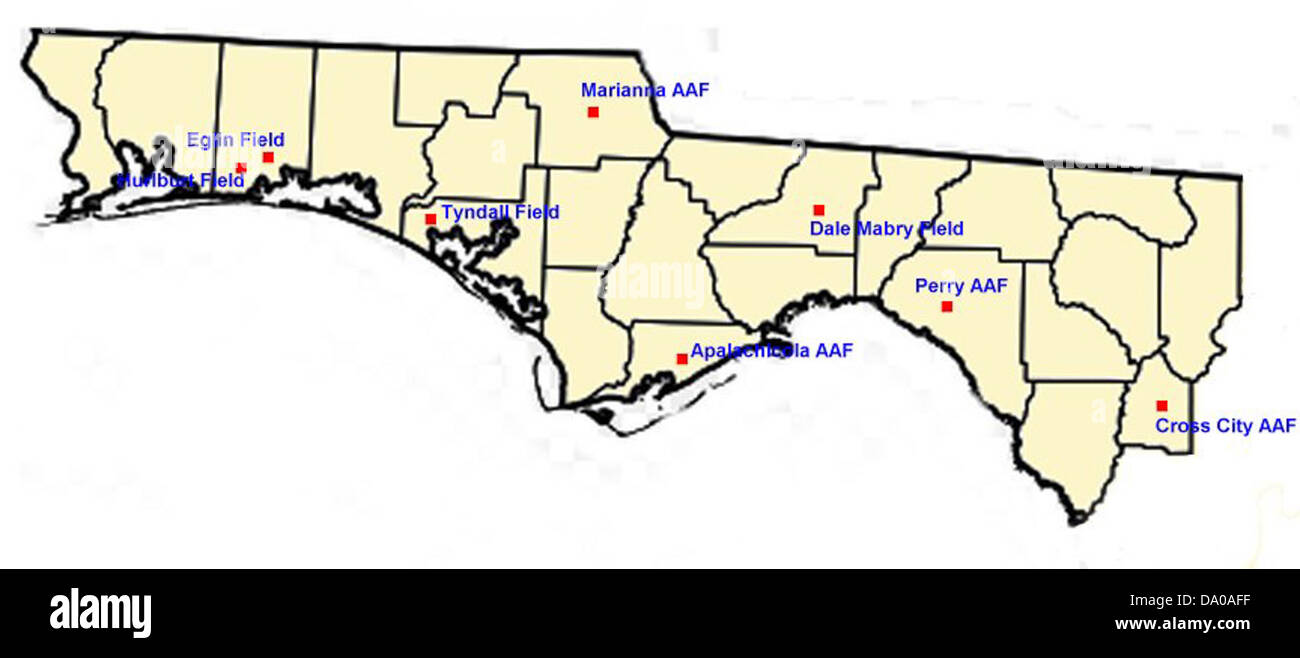 The Florida Panhandle map shows the location of key military airfields ...