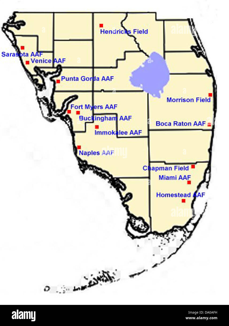 The map of Florida's Army Airfield (AAF) South region provides a ...