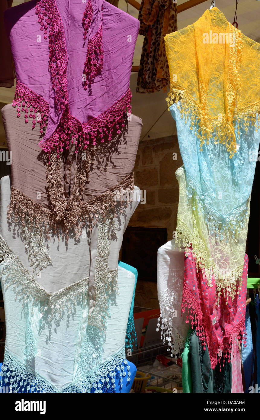 Market stall with scarves Stock Photo - Alamy